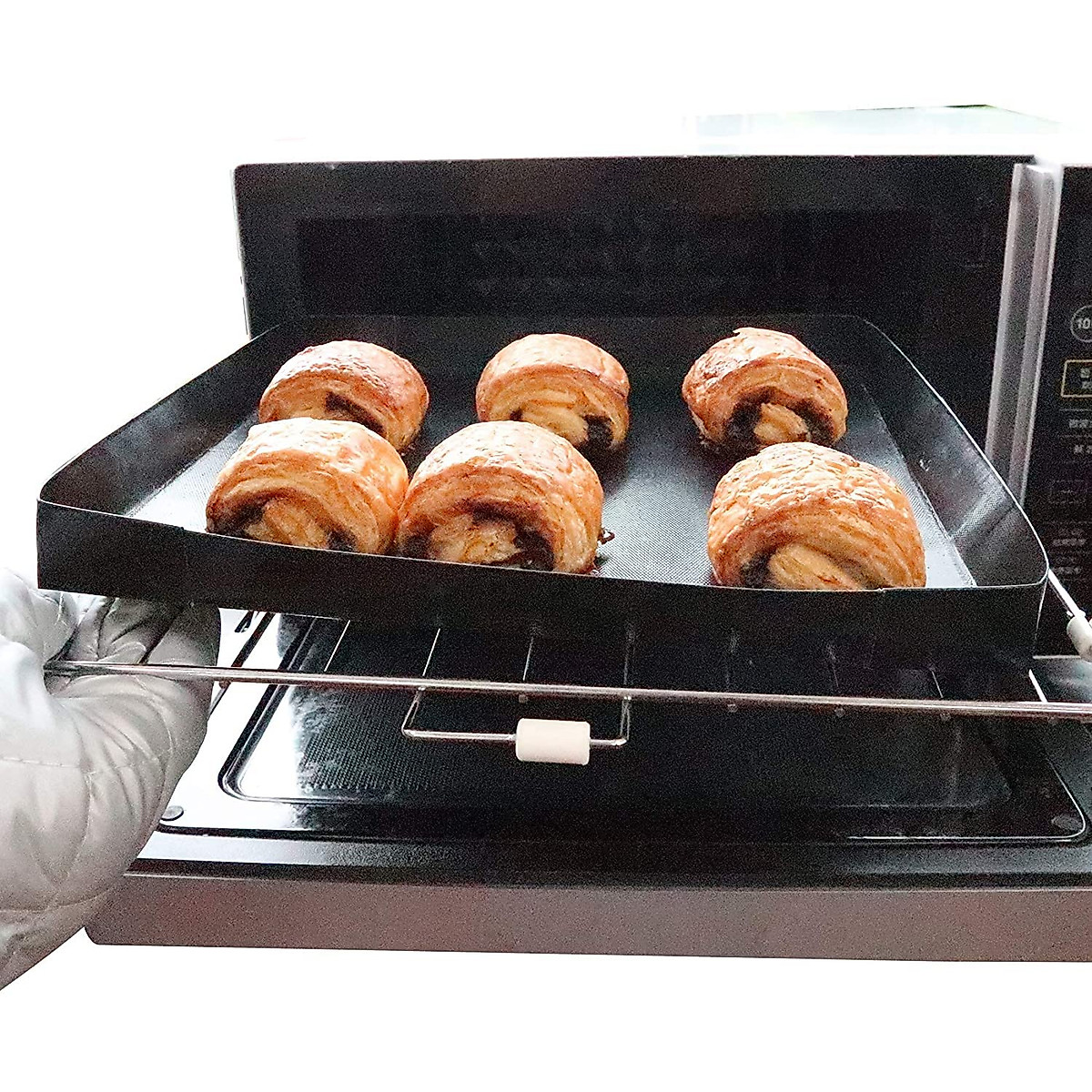 Firsmat Solid PTFE Cooking Basket For Speed Ovens,Quick Oven Basket Tray For Chips Chicken Wings Sub Roll Bread Heating Non Stick PTFE BBQ Tray