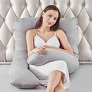 U Shaped Maternity Pillow, Maternity Full Body Pillow, Back, Leg and Abdominal Support, Maternity Sleeping Pillow, Side Sleeping Pillow with Separate Pillowcase for Easy Cleaning (grey)