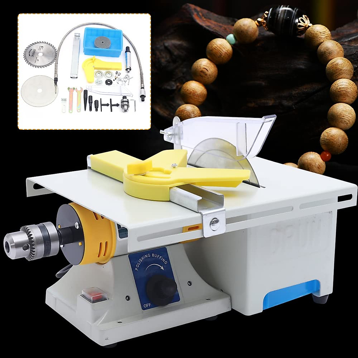 Gem Jewelry Rock Polishing Buffer Machine, 750W 110V Lathe Table Saw Polisher Cutting Machine Mini Table Rock Saw