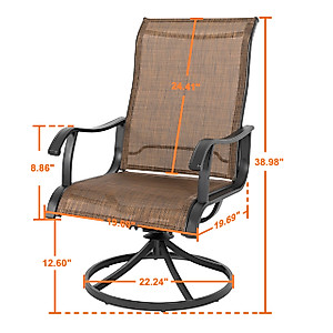 NUU GARDEN Patio Dining Chairs, Swivel Patio Sling Chairs Set of 2, All-Weather Textilene Outdoor Swivel Rocker Dining Chairs with Metal Frame for Lawn Garden Backyard, Brown