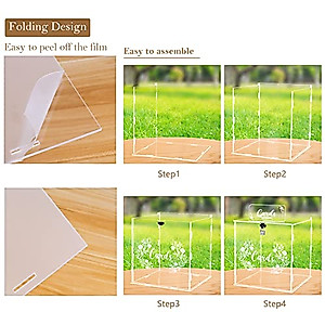 Wedding Card Box Acrylic Clear Card Boxes with Lock Gift Card Box Money Box Holder for Wedding Reception Anniversary Birthday Graduation Decorations