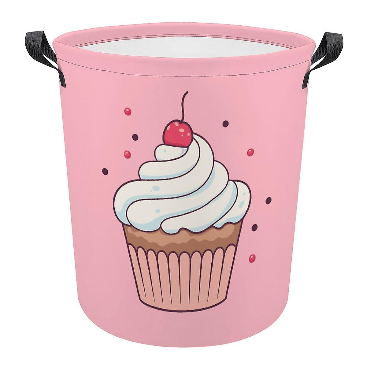 Cartoon Cup Cake Laundry Hamper with Handles Collapsible Storage Basket Laundry Basket One Size