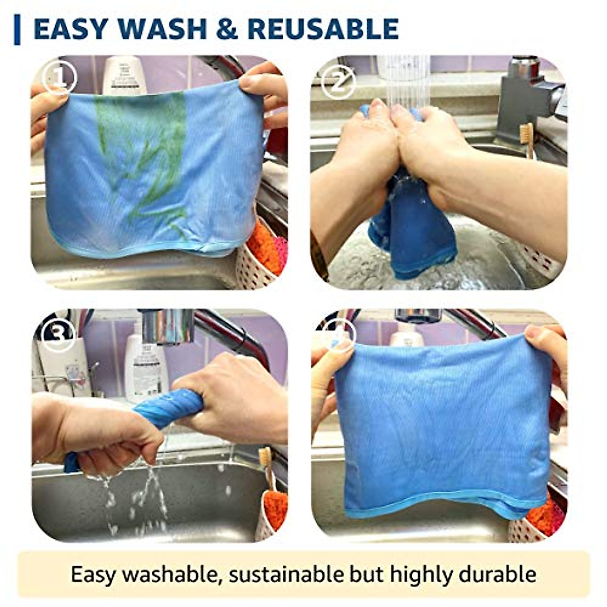 Silver Star Glass & Window Microfiber Cleaning Cloth – Reusable, Soft, Lint-Free, Streak-Free, Scratch-Free (Light Blue, 16" x 16", 6Pack)