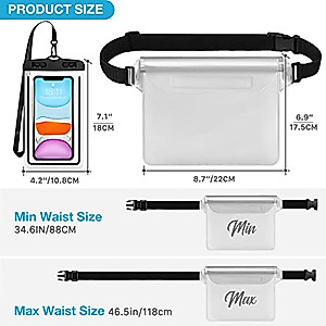 Hommtina Waterproof Phone Case Waterproof Bag,Waterproof Fanny Pack Waterproof Pouch with Adjustable Belt for Beach, Swimming, Boating, Fishing (2 * fanny pack(black+white)+2 * phone case(black))