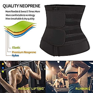 SHAPERIN Double Belt Waist Trainer for Women Neoprene Sweat Fitness Waist Cincher Body Shaper for Weight Loss (X-Large,Black)
