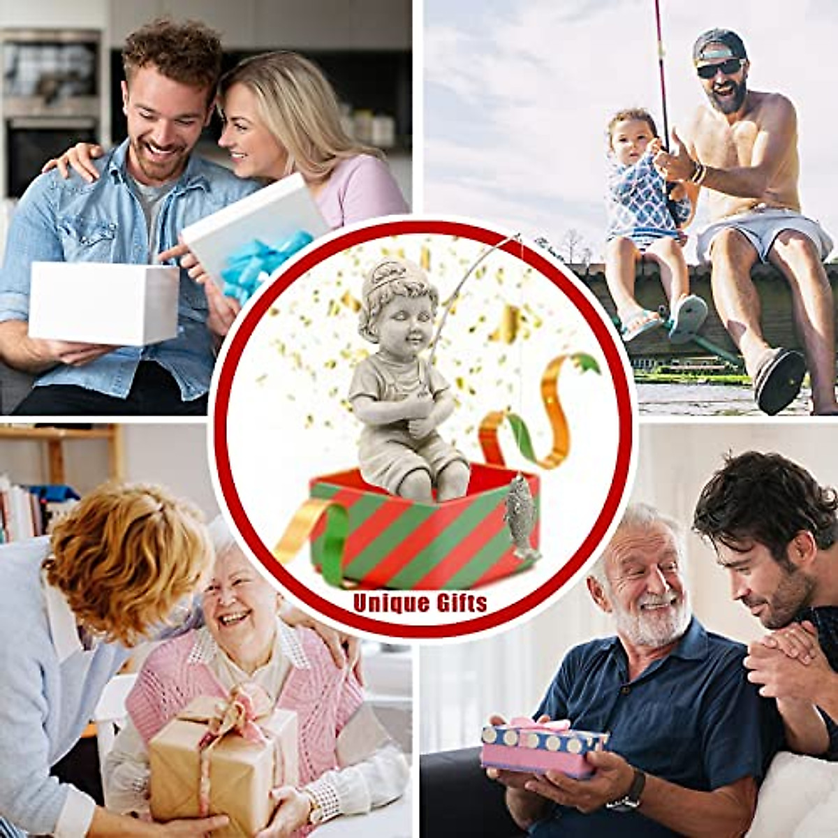 Goodeco Fisherboy Statue Pond Decor- Mom Gifts,The Fisherman Garden Sculptures & Statues for Patio/Yard/Lawn or Outdoor Pool Pond Decorations,Gift idea 5.1×11"