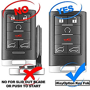 FCC ID: OUC6000066, 315 MHz 6 Buttons Compatible with Cadillac Escalade ESV EXT 2007-2014/Smart Keyless Entry Remote Fob (Pack of 1)