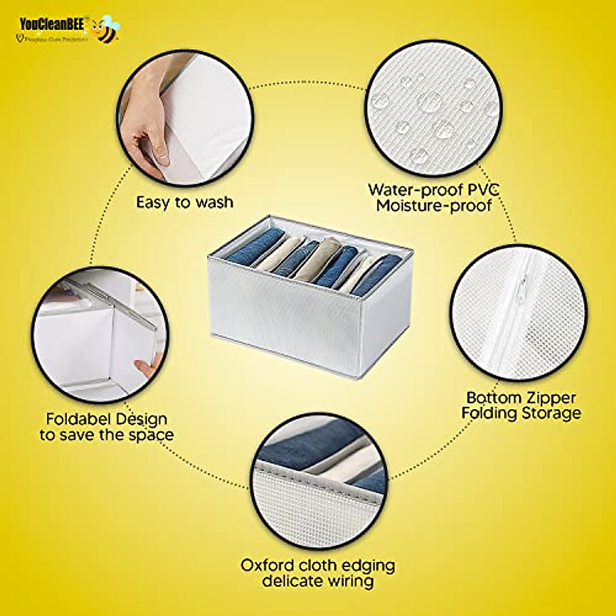 YouClean YouCleanBEE Foldable 2PCS Wardrobe Clothes Organizer 7 Grids Clothing for Folded - Storage box Shirts, Pants, Trousers, Skirts, Bra & Sweaters Replacement White with Gray