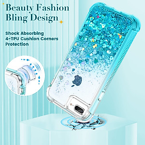 Ruky for iPhone 6 Plus 6s Plus 7 Plus 8 Plus Case, Glitter Clear Full Body Rugged Liquid Cover with Built-in Screen Protector Women Case for iPhone 6 Plus 6s Plus 7 Plus 8 Plus (Gradient Teal)