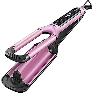 Wavytalk Beach Waves Curling Iron 3 Barrel Deep Hair Waver Hair Crimper Ceramic Curling Wand Beachy Waving Wand Hair Iron Adjustable Heat 300℉ - 420 ℉ Dual Voltage Pink