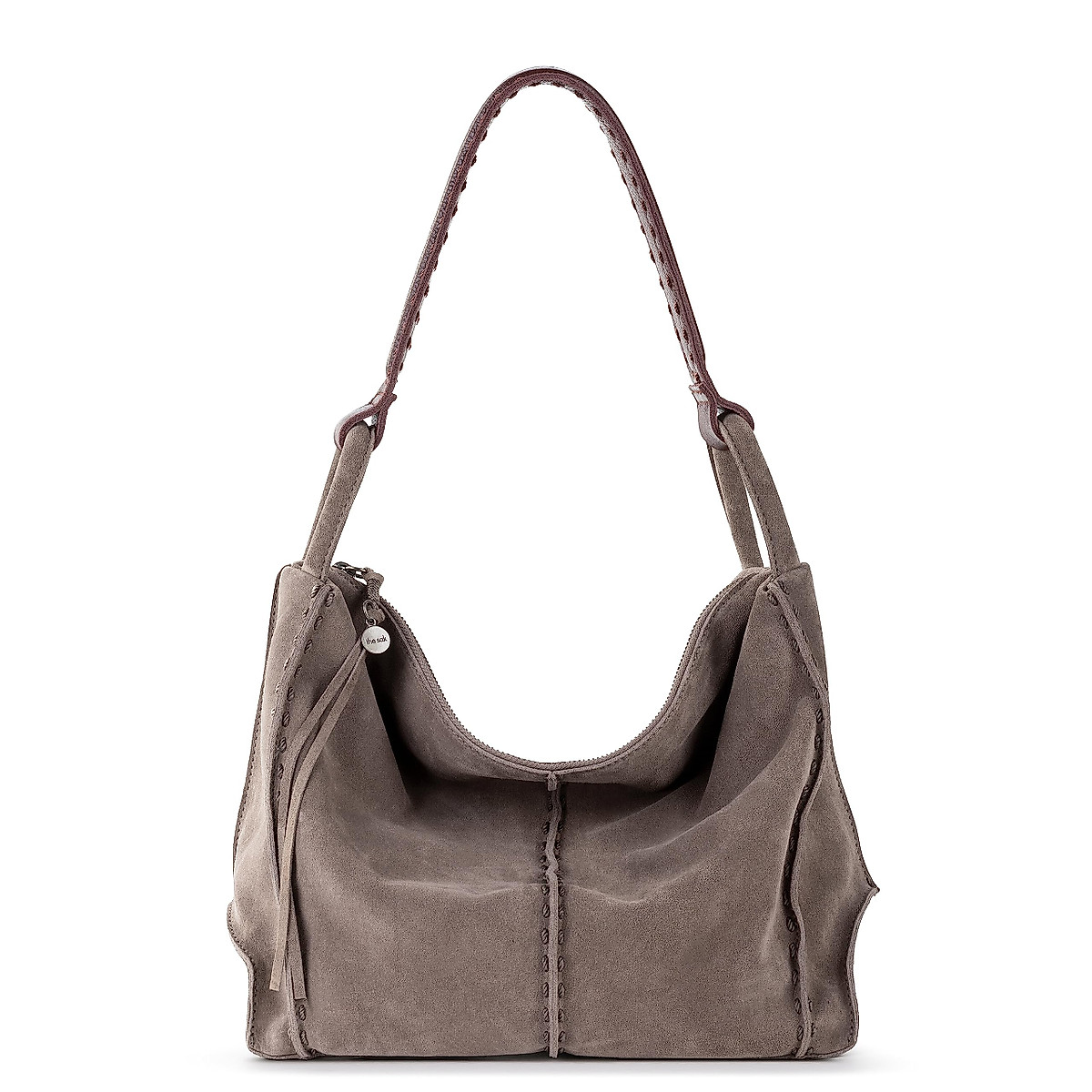 The Sak Los Feliz Hobo in Leather, Lined Shoulder Purse, Mushroom Suede