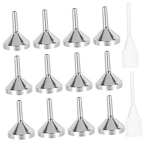 Baluue 12pcs 2.5 Inch x 0.6 Inch Small Metal Funnels with 2 Pack Mini Pipette for Filling Bottle and Containers, Oil and Liquid Filling and Tranfer Funners Tool Kit