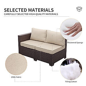 Patio PE Wicker Furniture Set 4 Pieces Outdoor Brown Rattan Clearance Sectional Conversation Sofa Chair with Storage Box Table and Red Cushions