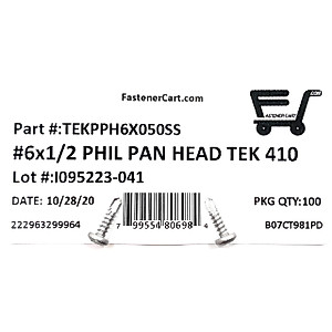 #6x1/2 Stainless Steel Phillips Pan Head Self Drilling Tapping TEK Screw (410 Stainless Steel) 100 Pieces 6X1/2