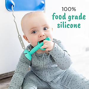 Busy Baby Teething Spoon - 2-in-1 Teether and Training Spoon for Self Feeding, Dishwasher Safe, BPA Free, Food Grade Silicone (Spearmint)
