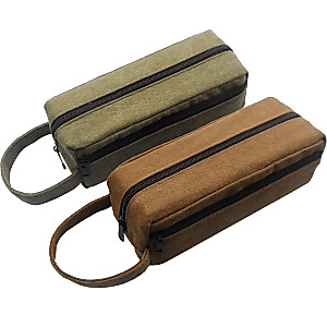 Enyuwlcm Heavy Canvas Stationery Large Pencil Bag with Handle Strap Durable Pencil Case with Two Compartments Zipper Pencil Holder 1 Pack Amygreen