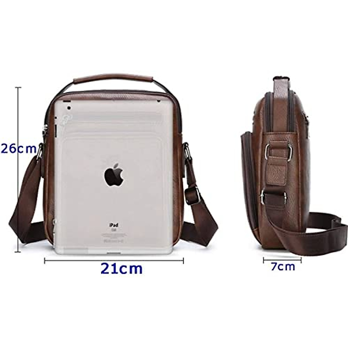 Hjkiopc Zipper Buckle Leather Messenger Bag Vintage Handle Bags for Men Ajustable Satchel Shoulder Bags Multifunction Casual Bag Temperament Fashion Handbag