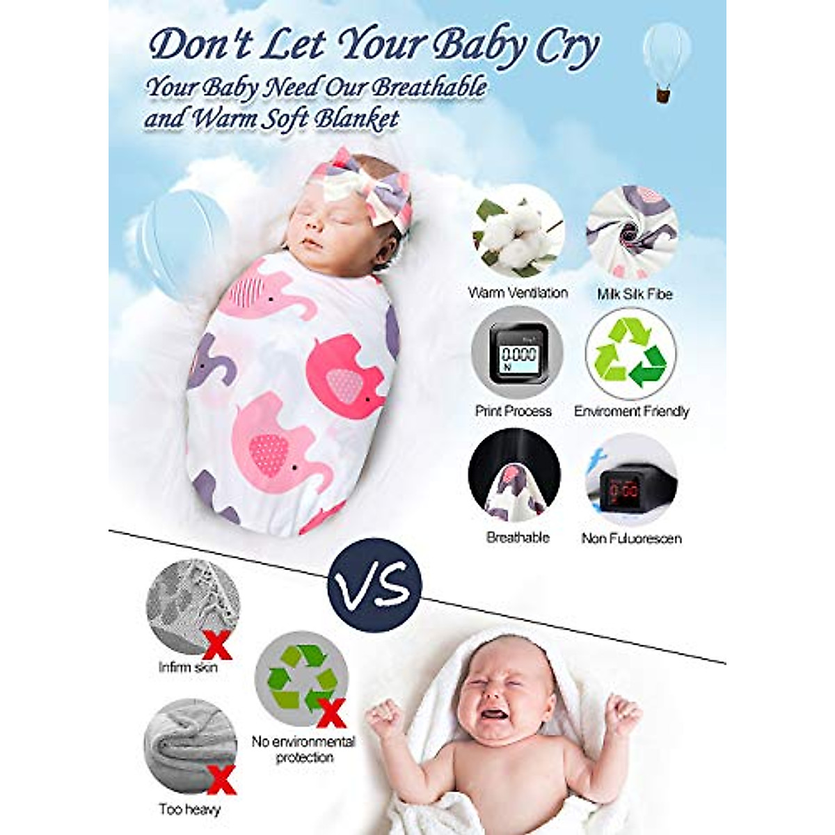 Newborn Receiving Blanket Headband Set - Unisex Soft Baby Swaddle Girl Boy Gifts
