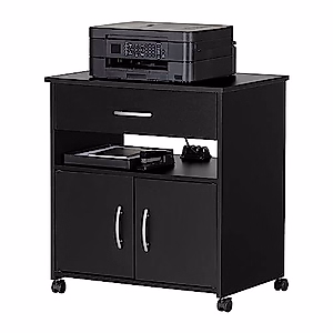 South Shore 2-Door Printer Stand with Storage on Wheels, Pure Black, 19 75 L x 26 W x 27 25 H,