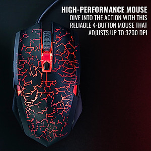 Ritz Gear Gaming Accessories Kit (Red) | 4-in-1 LED Backlight Bundle PC Combo with Multimedia Keyboard, Optical Mouse, Mouse Pad & Headset with Adapter | for Windows 7+ Desktop, Laptop, Xbox & PS4