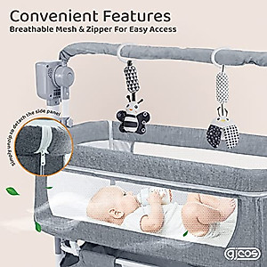 GJCOS Electric Rocking Bedside Bassinet (Grey) - 4 in 1 Automatic Swaying Mesh Baby Bassinet Bedside Sleeper with 5 Swing Motions, 3 Timer Setting & Bluetooth Music Control - Co Sleeper Bassinet