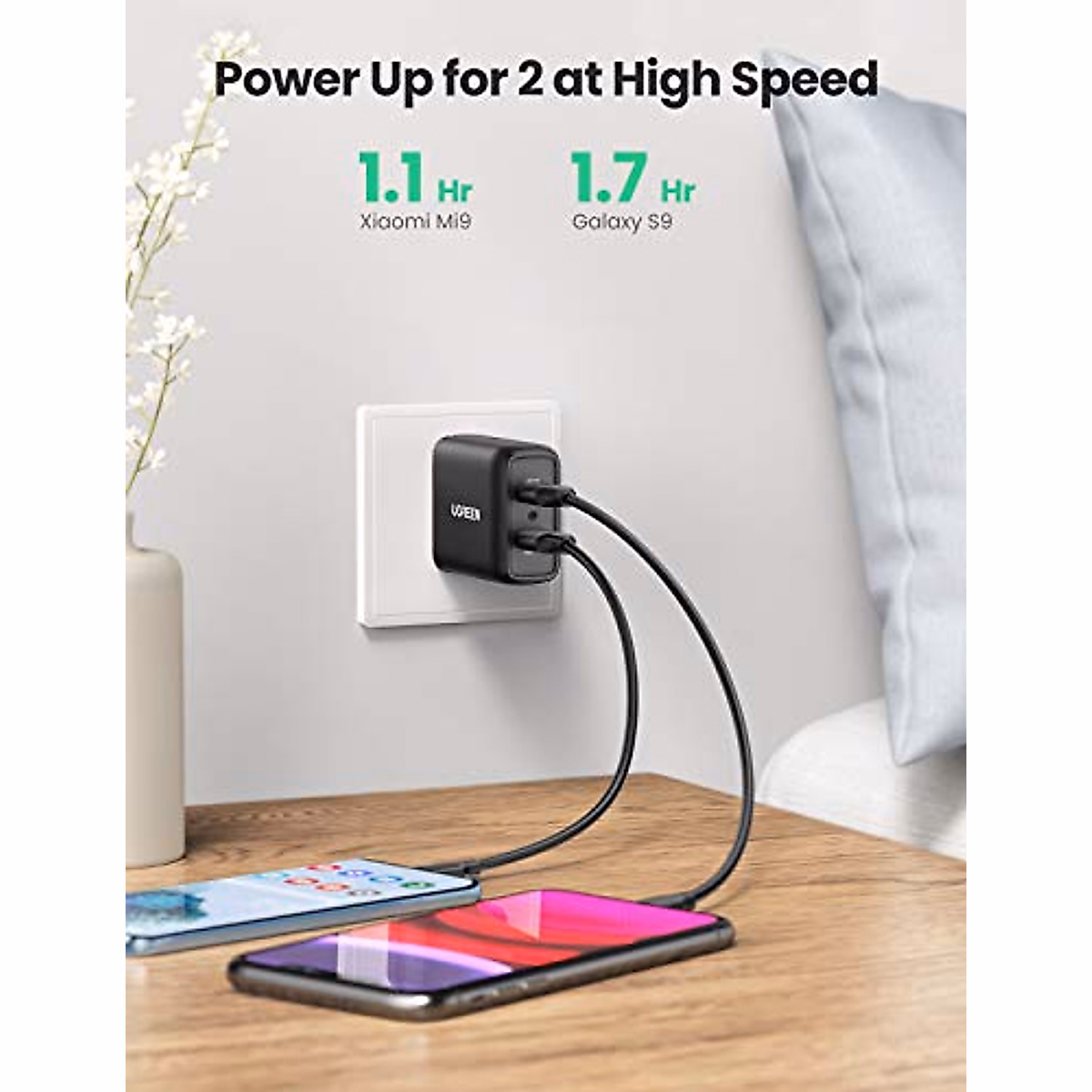 UGREEN Quick Charge 36W Dual Wall Charger QC 3.0 USB Wall Charger Fast Charging Adapter Compatible for Samsung Galaxy S20 S10 S9 S8 Note 10 9 iPhone iPad LG HTC and More