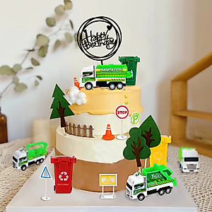17PCS Garbage Truck Cake Topper Trash Truck Cake Decorations Trash Can Birthday Party for Trash Truck Waste Management Recycling Party Supplies