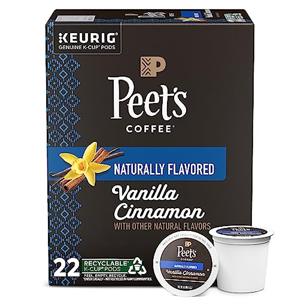 Peet's Coffee, Flavored Coffee K-Cup Pods for Keurig Brewers - Vanilla Cinnamon 22 Count (1 Box of 22 K-Cup Pods)