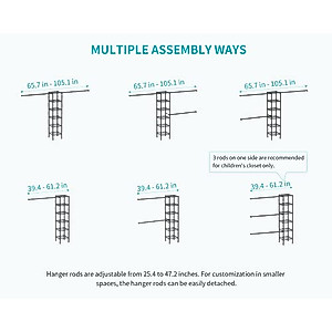 Ulif M1 Closet Storage Organizer System, 6 Tiers Heavy Duty Metal Clothing Garment Rack with 3 Expandable Hanger Rods, Wall Mounted Space Saver Suits from 3.3-8.7 ft. Width, 71.2”H x 14”D, Black