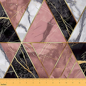 Erosebridal Glitter Marble Decorative Fabric,Watercolor Marble Upholstery Fabric,Abstract Geometry Indoor Outdoor Fabric,Black Gold Waterproof Fabric,Golden Lines DIY Fabric for Boys Girls,1 Yard