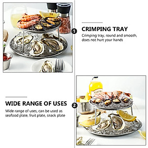 Hemoton Stainless Steel Dessert Serving Plate 2- tier Snack Plate Metal Seafood Display Trays Food Holder Tower for Restaurant Buffet Wedding Party Platter