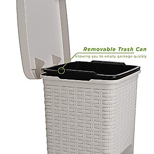 Mind Reader Basket Collection, Trash Can, 5.5 Liter Capacity, Attached Hinged Lid, Pedal Allows Hands-Free Opening, Bathroom Bin, 8.07" L x 8.07" W x 11.1" H, Ivory