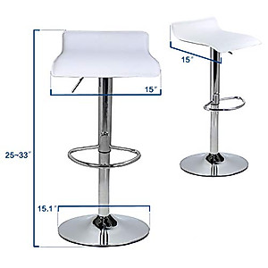Set of 2 Barstool, Adjustable Swivel Bar Stools with PU Leather and Chrome Base, Gaslift Pub Counter Chairs,White