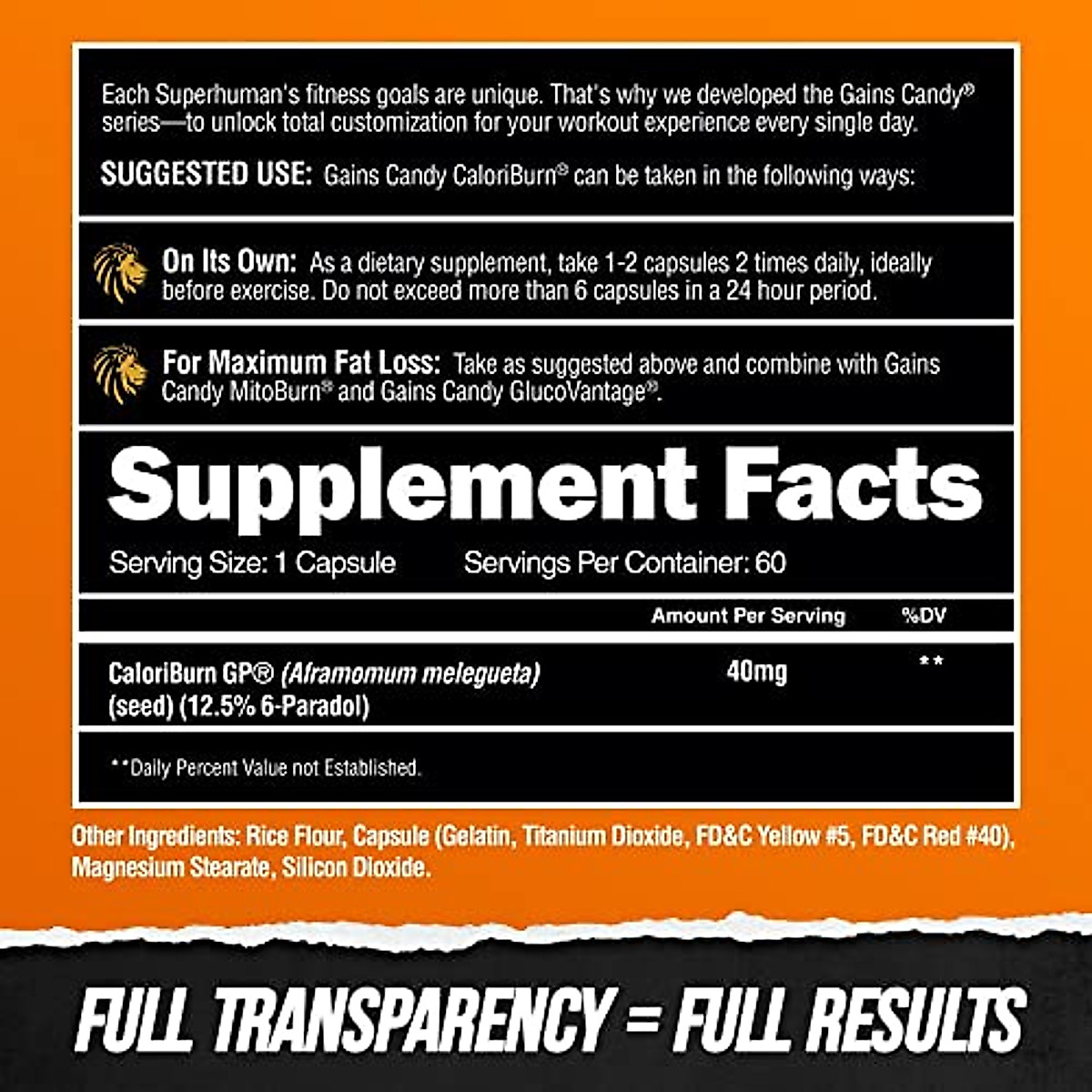 ALPHA LION Gains Candy, Pills That Support Weight Loss, Energy Supplements, 100% Natural Extract, Calorie Burning, Regulates Healthy Metabolism, 60 Capsules (Fat Loss - CaloriBurn®)