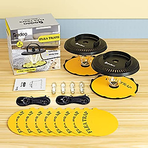 Redeo Flea Trap 2 Pack Bed Bug Traps with 4 Light Bulbs and 8 Sticky Glue Boards, Odorless Non-Toxic Flea Light Traps for Inside Your Home Safe for Kids & Pets