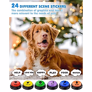 Dog Buttons for Communication, 6 Pcs Dog Talking Button Set, 30s Voice Recordable Pet Training Buzzer, Speaking Buttons for Cats & Dogs with Waterproof Dog Activity Mat and 24 Scene Stickers
