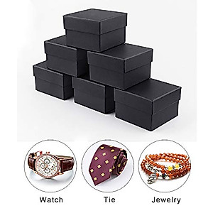 Black Gift Box, Dedoot Pack of 6 Square Watch Gift Box with Lids, 4.13x4.13x2.87 Inch Kraft Paper Watch Box Bridesmaid Proposal Gift Boxes for Tie Jewelry, Small Gifts Box for Presents, Christmas, Wedding Party