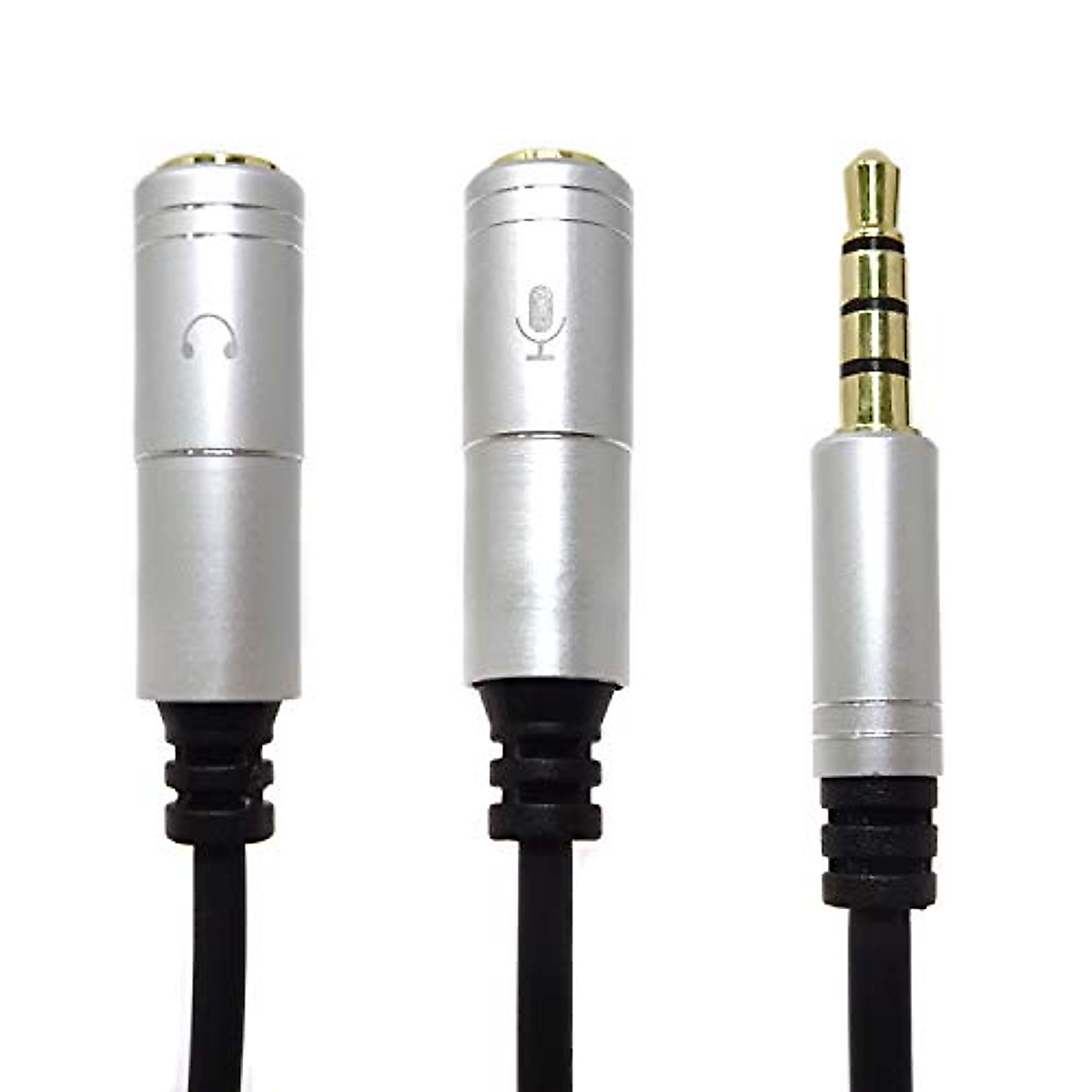 yueton Headset Adapter Y Splitter Extension Cable 3.5mm Stereo Male to 2 Port 3.5mm Female with Separate Mic and Audio Headphone Mutual Convertors for Gaming Headset,PS4, Xbox One,Notebook (Silver)