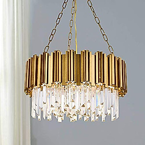 A1A9 Modern Round Crystal Chandelier Lights Luxury Pendant Ceiling Light Contemporary Raindrop Chandeliers Lighting Fixture for Dining Living Room Kitchen Island Bedroom Foyer Hallway (Antique Gold)