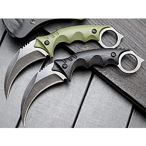 Gtkii Gtk111 Claw Knife D2 Steel Blade Non-Slip G10 Handle Fixed Blade Knife with Kydex Sheath for Outdoor Camping Hunting EDC Tool(Army Green)