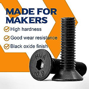 M6-1.0 x 30mm Flat Head Socket Cap Screws, 10.9 Grade Alloy Steel, Allen Socket Drive, Black Oxide Finish, Machine Thread, 50 PCS