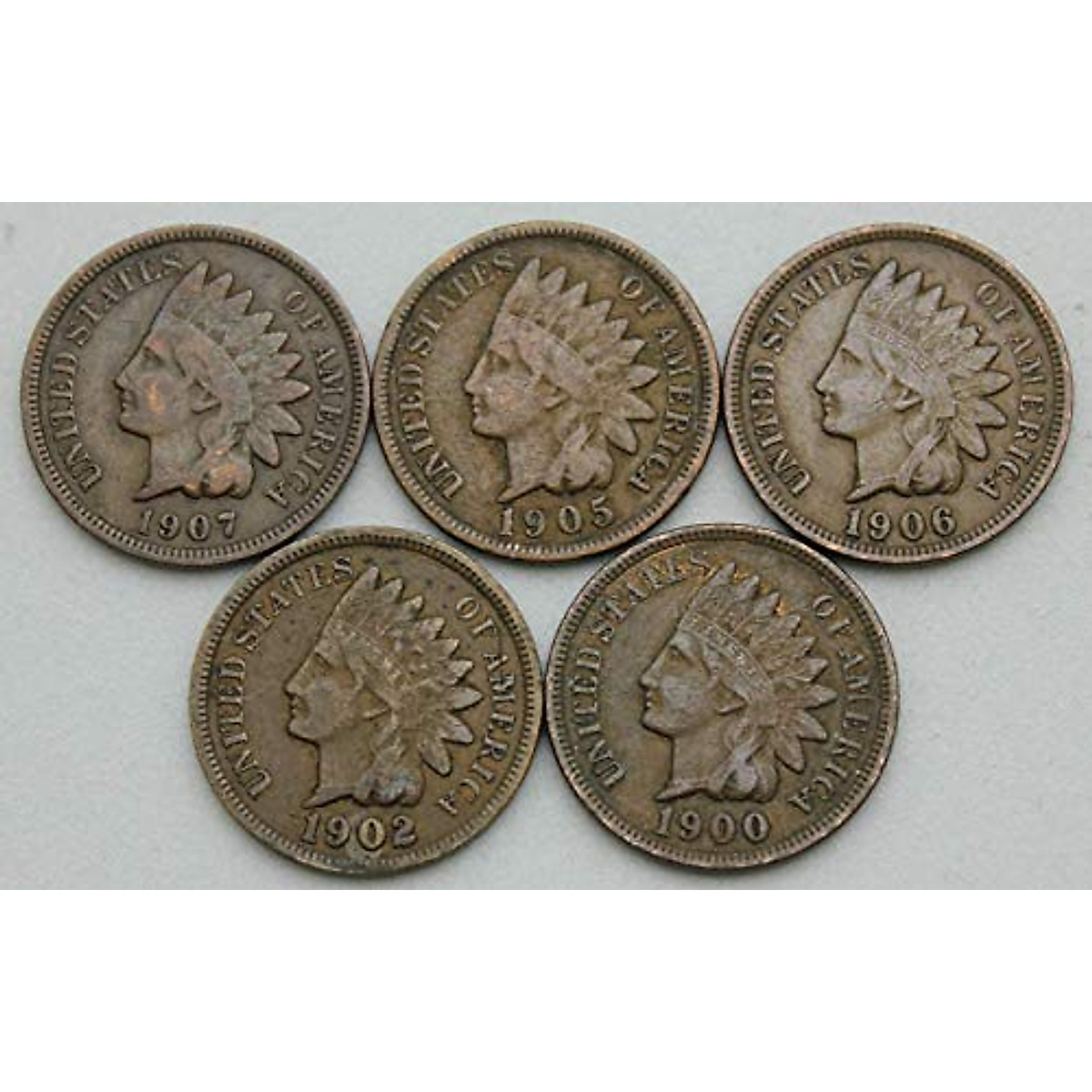 Vintage Indian Head Penny Collection - Starter Kit - Set of 5 U.S. Coins - Old Pennies - All Over 100+ Years Old - All Full Readable Dates