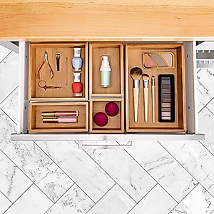 Seville Classics Bamboo Premium Organizer Storage Bins for Kitchen Silverware, Pantry, Closet, Office Desk, Pens, Utensils, Makeup, K Cup, Bamboo, Bin Set (5 Piece)