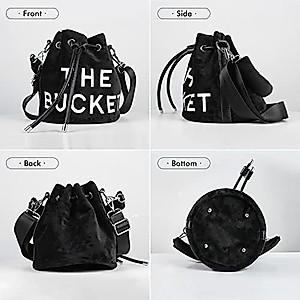 JQAliMOVV Bucket Bags for Women, Mini Bucket Bag Purses Soft Plush Crossbody Bucket Bags Drawstring Handbags Hobo Bag (Black)