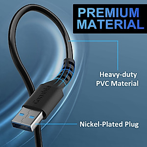 Short USB to USB Cable 2 Feet, USB 3.0 Male to Male Cord, Type A 5Gbps Data Transfer Cable for Hard Drive, Laptop, DVD Player, USB 3.0 Hub, Monitor, Camera, Set Up Box with 5 pcs Cable Ties- 2 ft