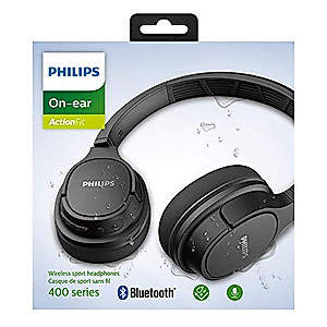 Philips ActionFit SH402 Wireless Bluetooth Headphones, IPX4 Splash-Resistance, Up to 20+ Hours of Play time, Echo Cancellation, Quick Charge, Smart Pairing and Cooling Earcups - Black (TASH402BK)