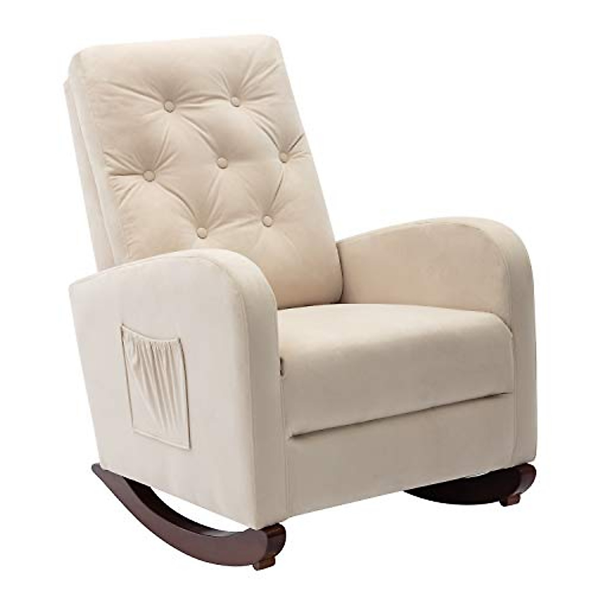 Rocking Chair Nursery, Indoor Lounge Chair, Comfortable Accent Chair, Nursery Glider Recliner,Modern Rocker Glider Chair with High Back Cushion, Pocketfor for Baby Kids Living Room (Beige)