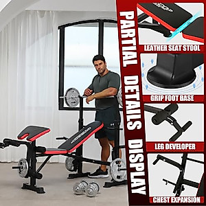 OPPSDECOR 660lbs 6 in 1 Weight Bench Set with Squat Rack, Workout Bench with Leg Extension Preacher Curl Rack Multi-Function Bench Press Set for Home Gym, ZWX1113 New Version Weight Bench