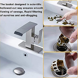 BSTOB Universal Wash Basin Bounce Drain Filter, Sink Drain Stopper Up Bathroom Sink Drain Plug with Basket, Kitchen Bathroom Strainer Sink Drain Stopper