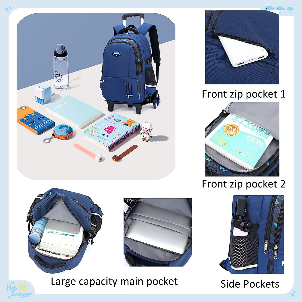 Mfikaryi Solid Color Elemetary Rolling Backpack,Camo Prints Kids Wheeled School BookBag,Backpack with wheels for boys